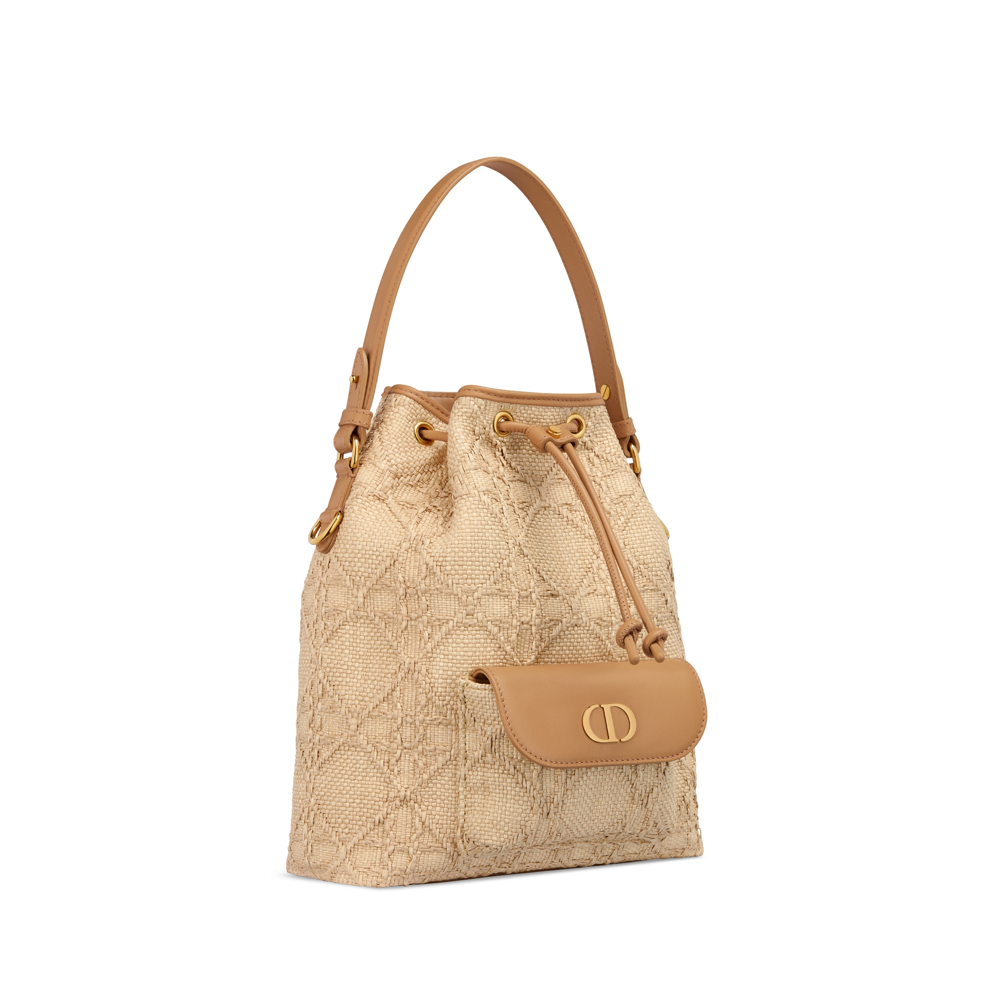 Small Dior Caro Bucket Bag Natural Macrocannage Raffia | DIOR