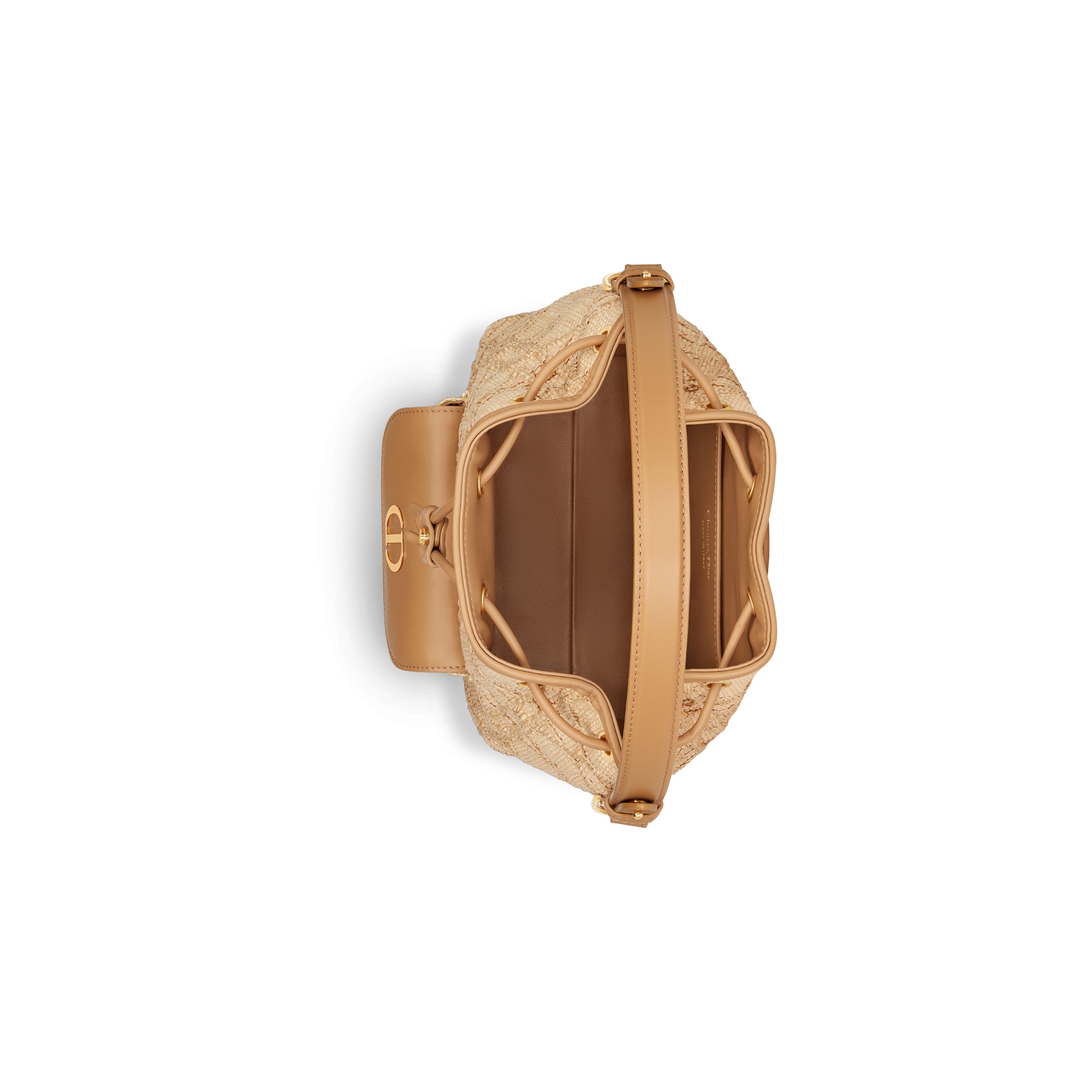 Small Dior Caro Bucket Bag Natural Macrocannage Raffia | DIOR