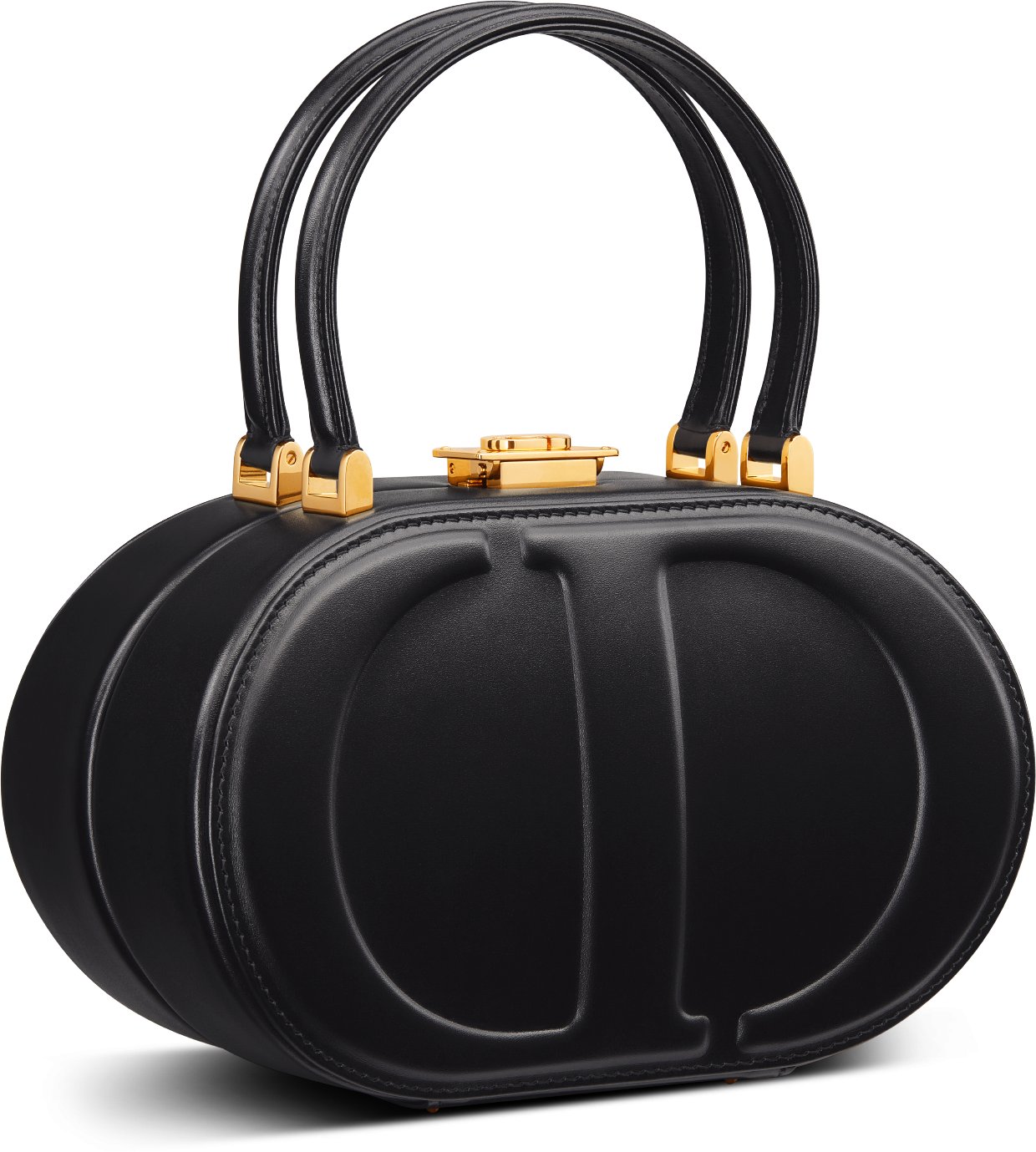 CD Signature Oval Bag Black CD-Embossed Box Calfskin | DIOR
