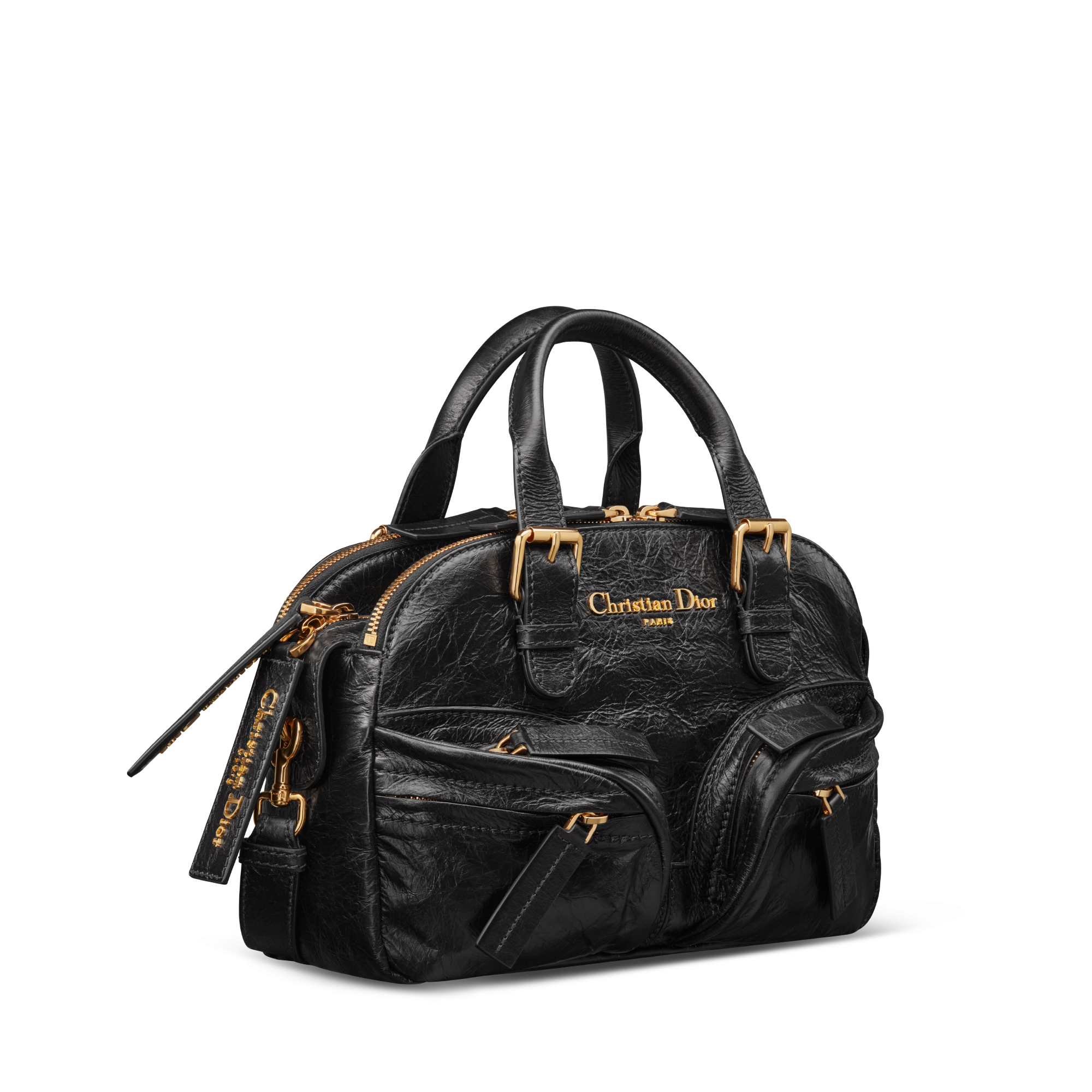 Small Grand Tour Bowling Bag Black Crinkled Calfskin | DIOR