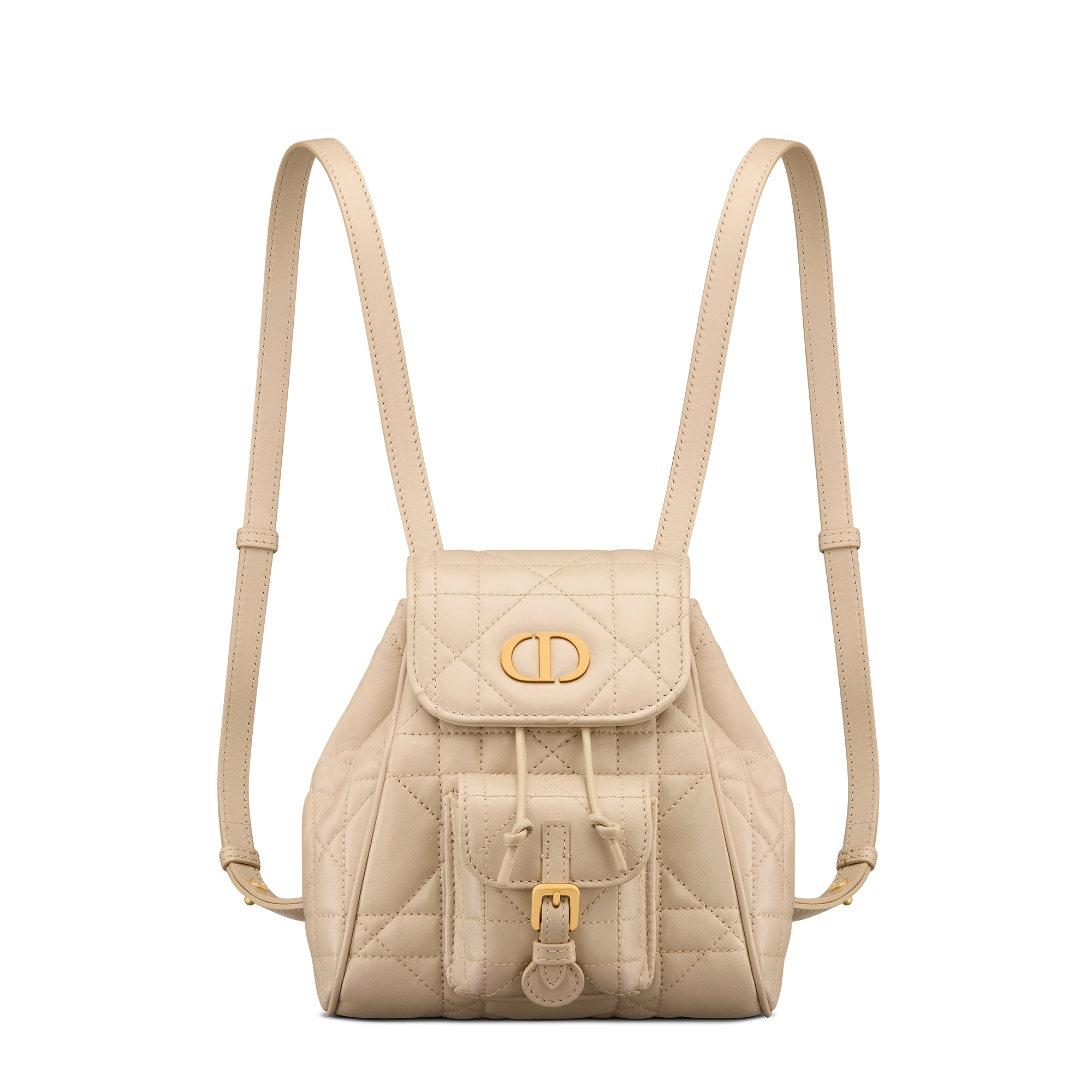 Small Dior Caro Backpack Powder Beige Macrocannage Lambskin | DIOR