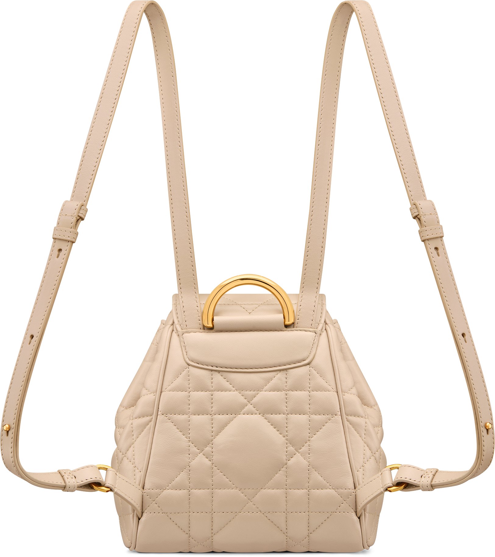 Small Dior Caro Backpack Powder Beige Macrocannage Lambskin | DIOR