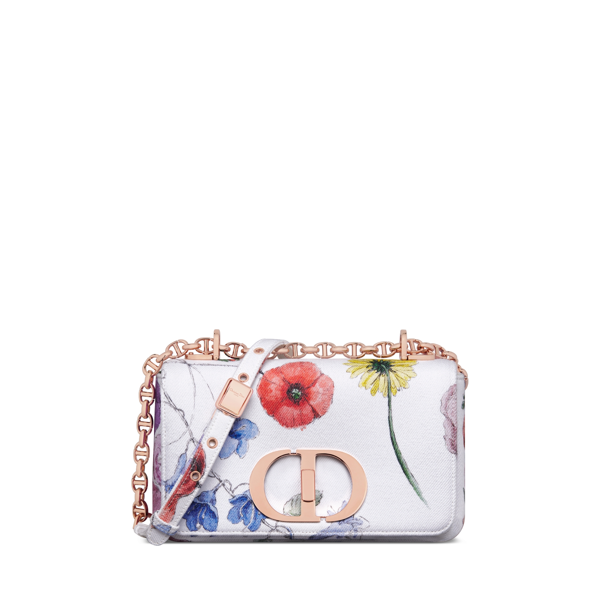 Small Dior Caro Bag White Denim with Multicolor Florilegio Print | DIOR