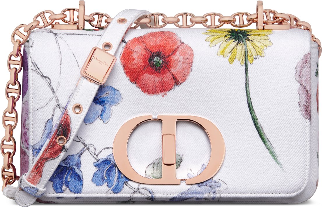 Kleine Dior Caro-tas Wit denim met veelkleurige Florilegio-print | DIOR