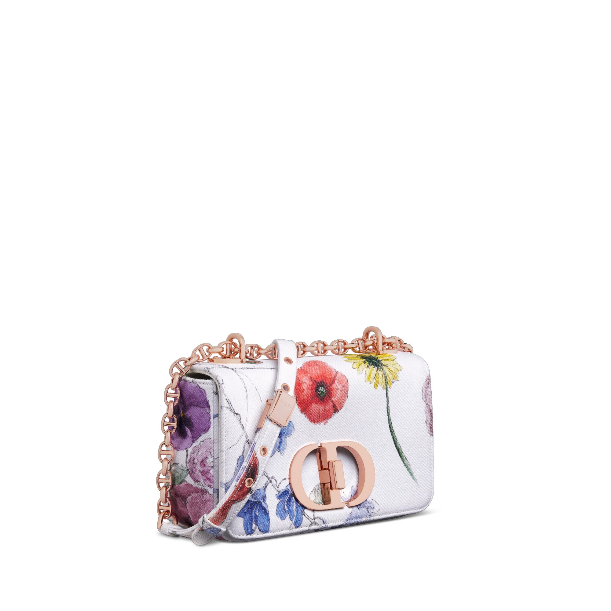 Small Dior Caro Bag White Denim with Multicolor Florilegio Print | DIOR