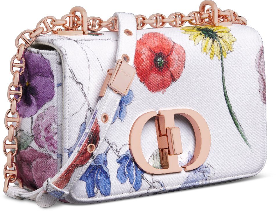 Small Dior Caro Bag White Denim with Multicolor Florilegio Print | DIOR