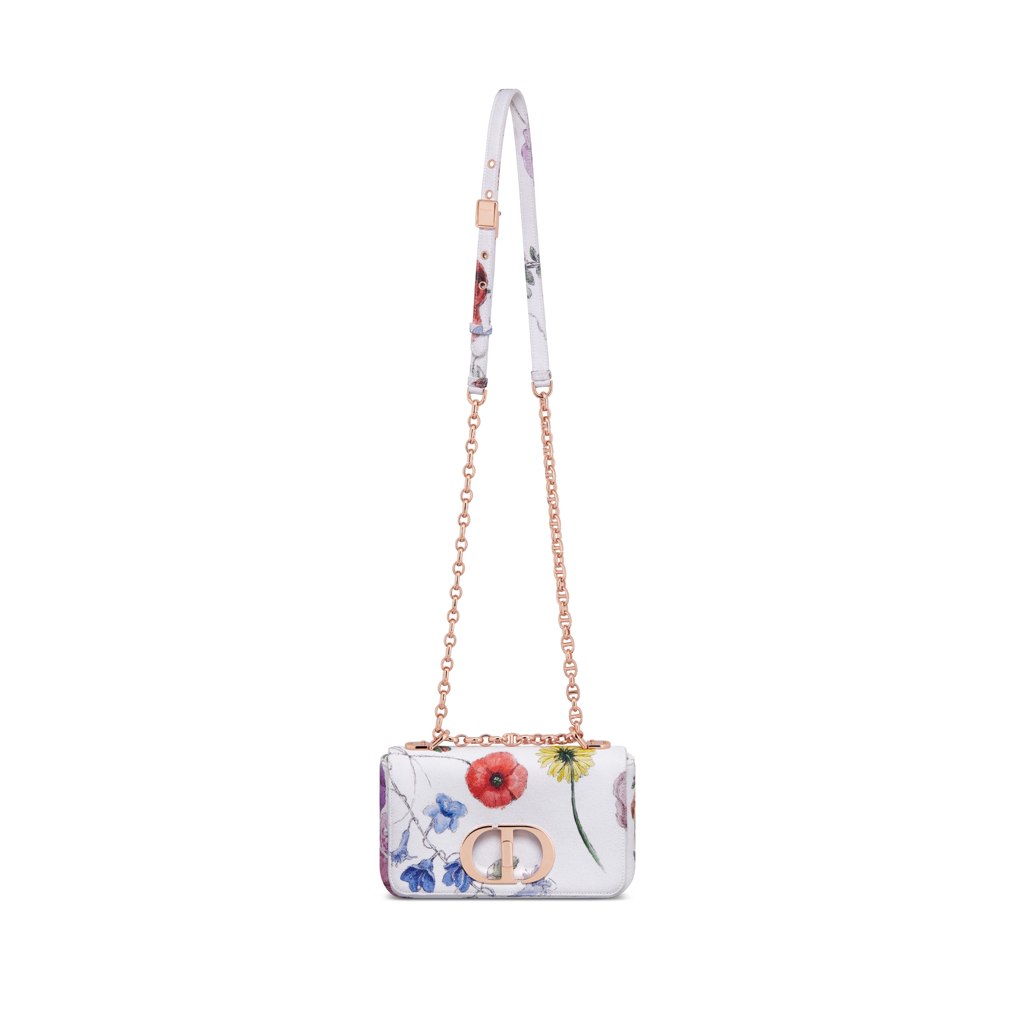 Small Dior Caro Bag White Denim with Multicolor Florilegio Print | DIOR