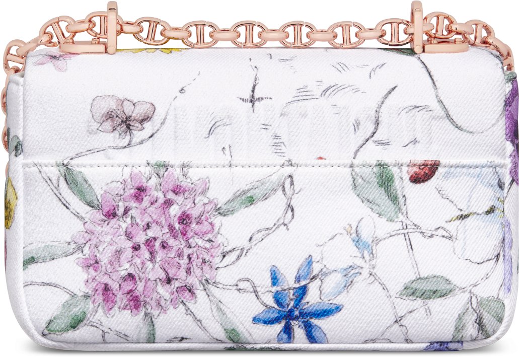 Small Dior Caro Bag White Denim with Multicolor Florilegio Print | DIOR