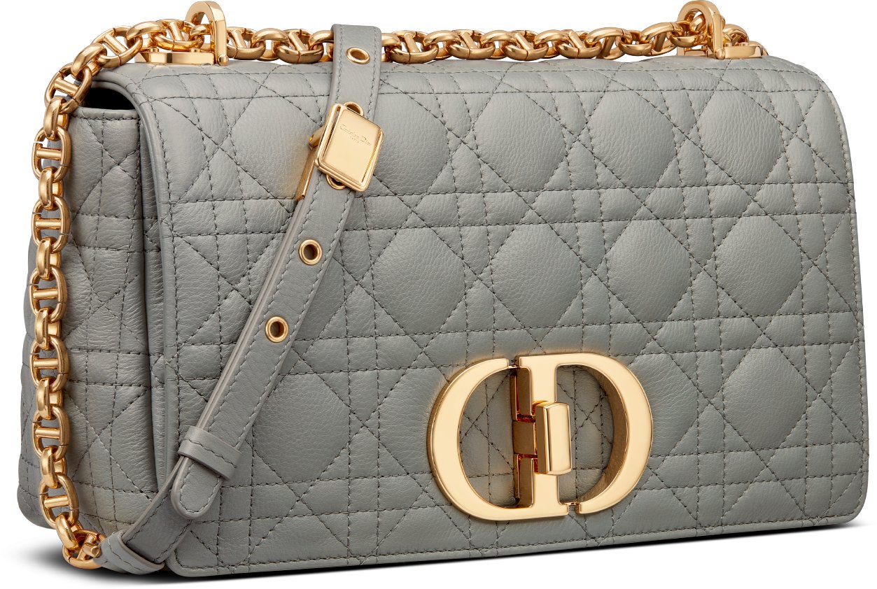 Medium Dior Caro Bag Stone Gray Cannage Supple Calfskin and Lambskin | DIOR