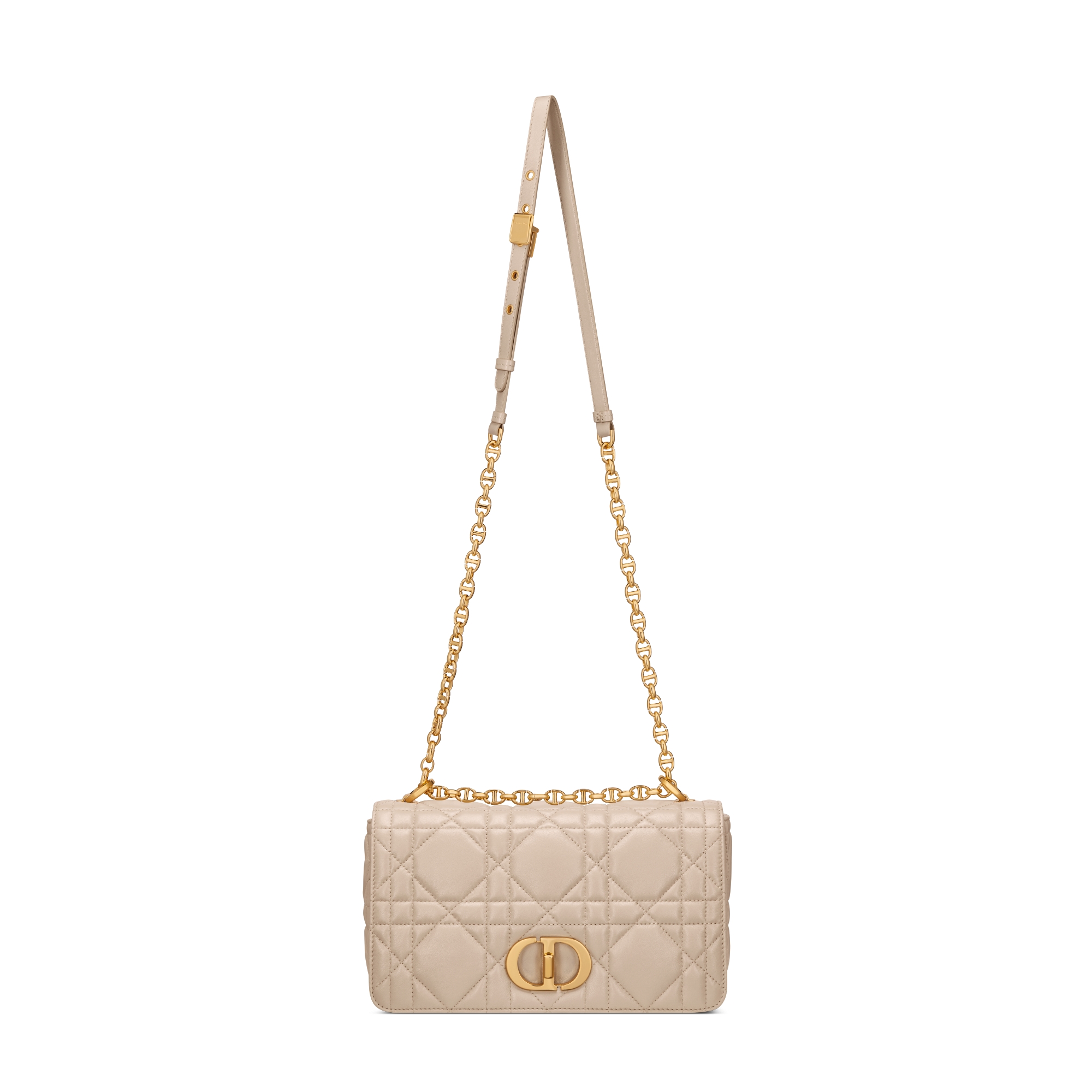 Medium Soft Dior Caro Bag Powder Beige Macrocannage Lambskin | DIOR