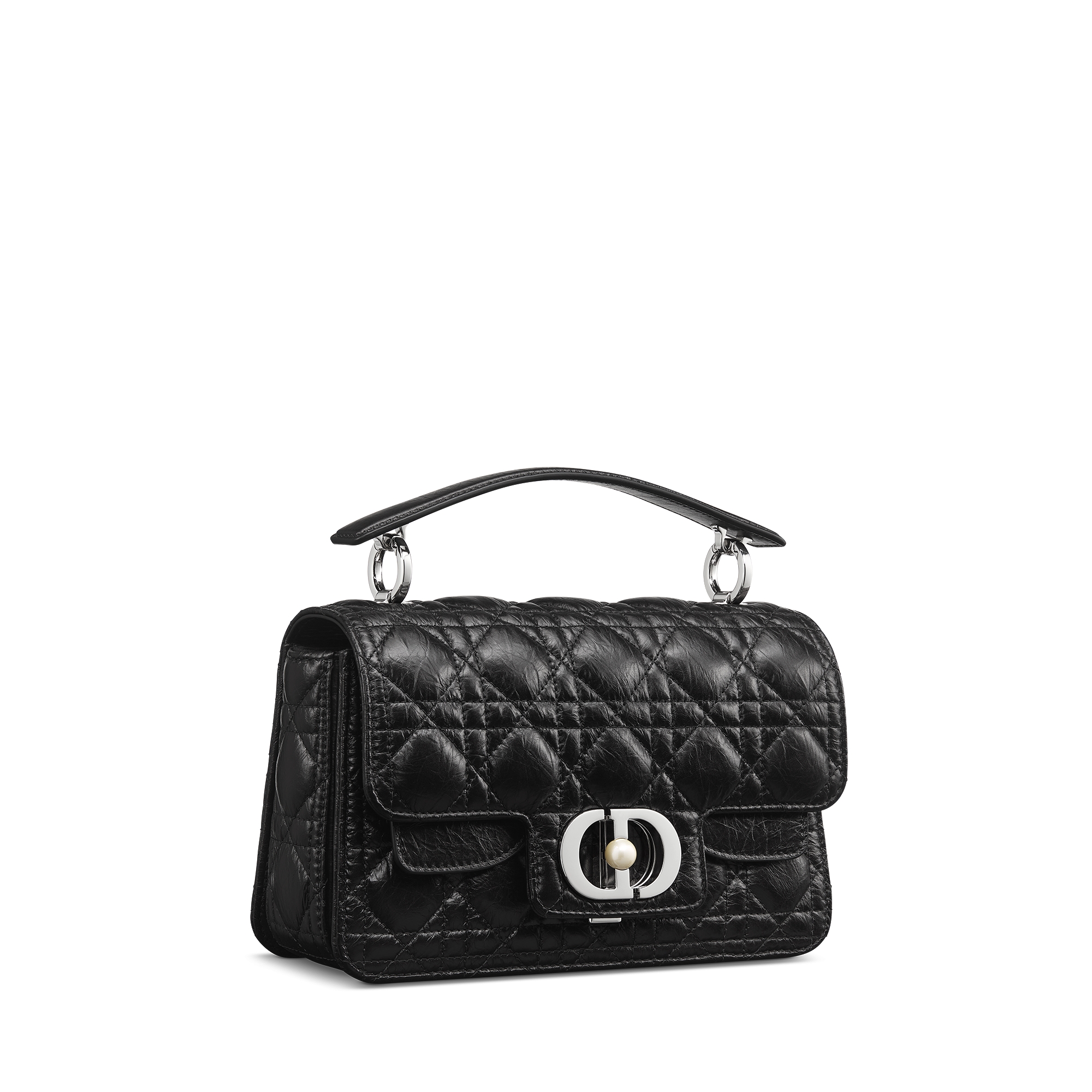 Small Dior Jolie Top Handle Bag Black Macrocannage Crinkled Calfskin | DIOR