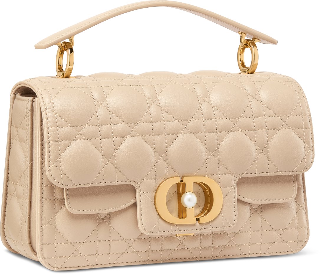Kleine Dior Jolie Top Handle-tas Poederbeige kalfsleer met Cannage ...