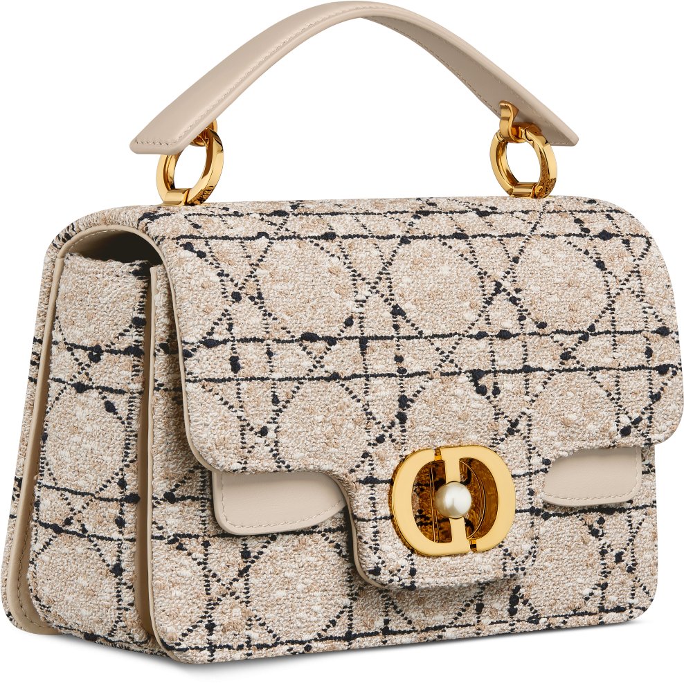 Small Dior Jolie Top Handle Bag Natural Tweed with Black Cannage Motif ...