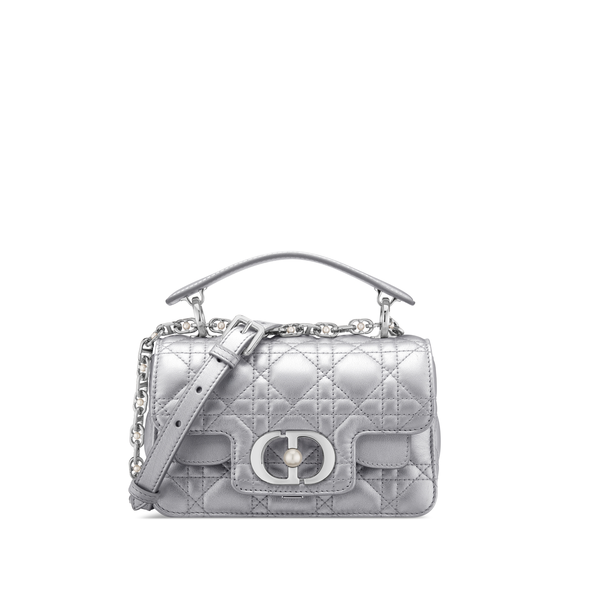 Mini Dior Jolie Top Handle Bag Silver-Tone Iridescent Metallic Cannage ...