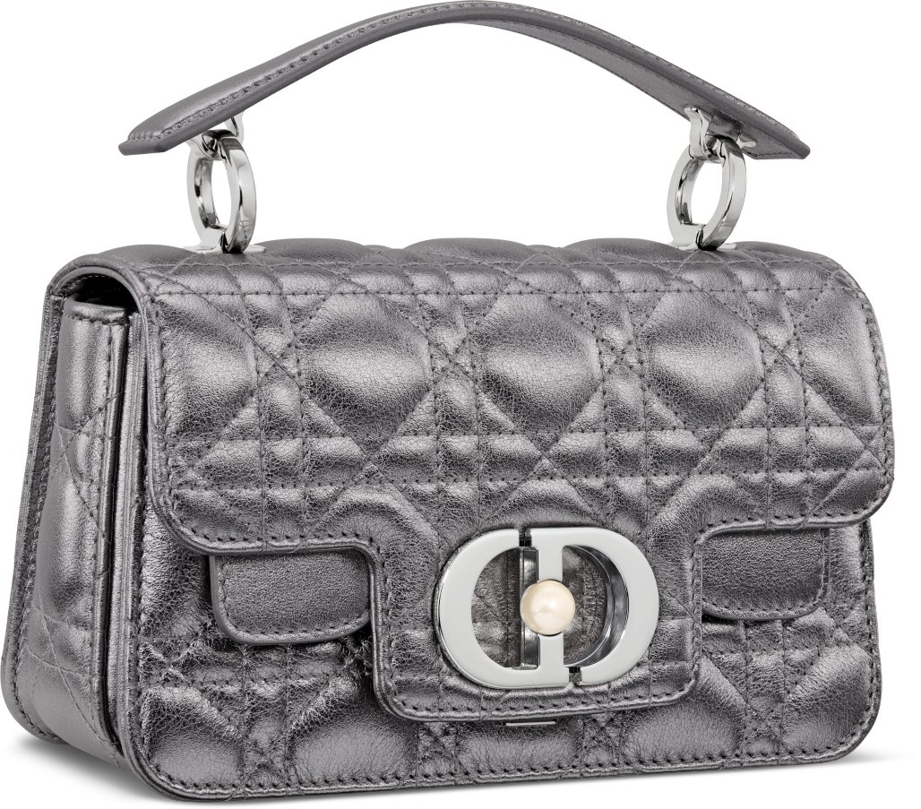 Mini Dior Jolie Top Handle-tas Metallic zilverkleurig kalfsleer met ...