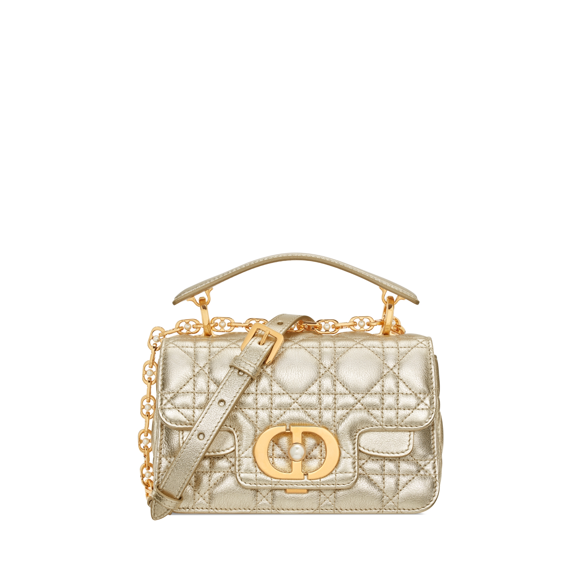 Mini Dior Jolie Top Handle Bag Metallic Gold-Tone Cannage Calfskin | DIOR