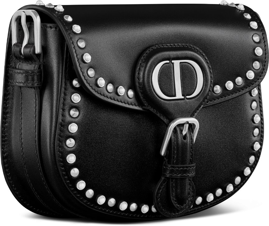 Small Dior Bobby Bag Black Calfskin with Silver-Finish Studs | DIOR