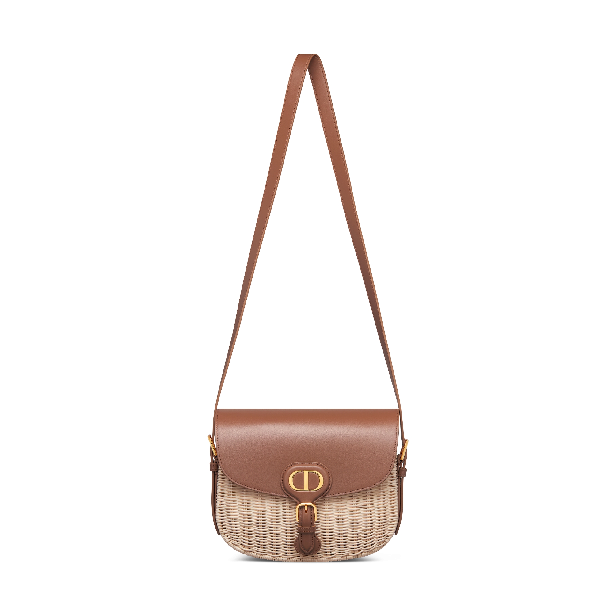 Medium Dior Bobby Bag Natural Rattan and Brown Smooth Calfskin | DIOR