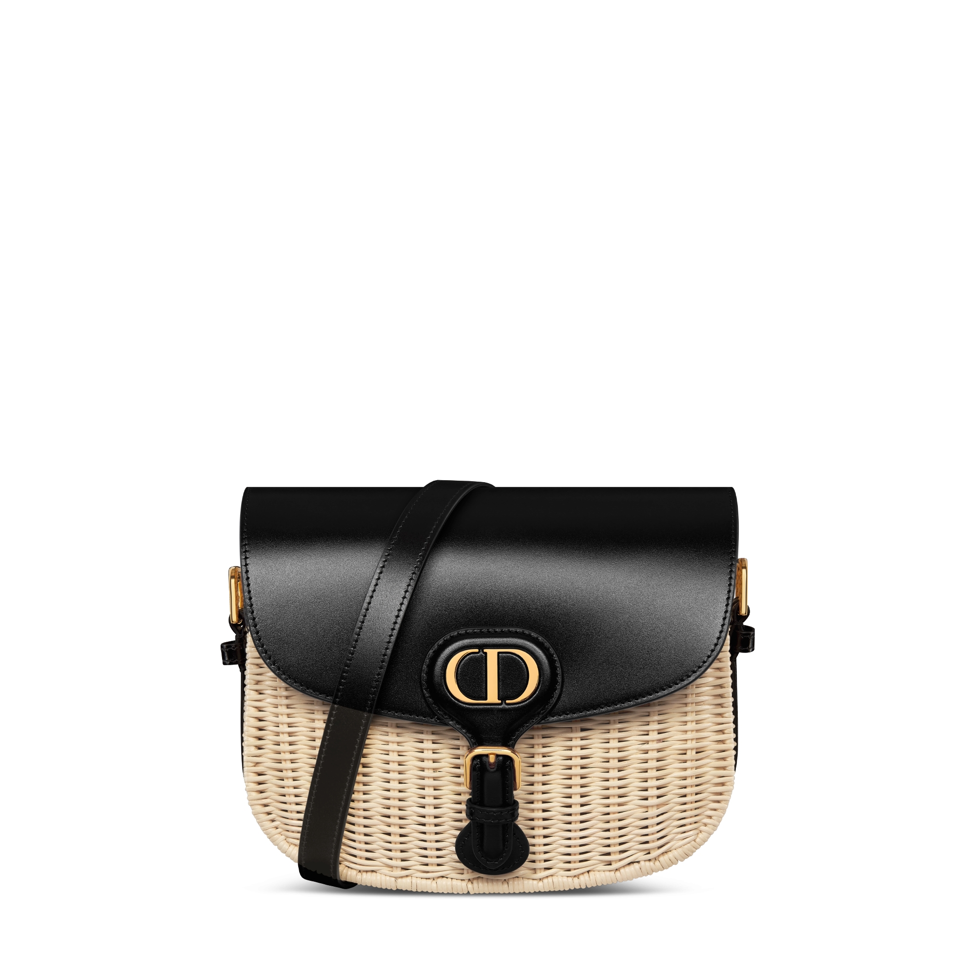 Sac Dior Bobby Medium Rotin naturel et cuir de veau lisse noir | DIOR