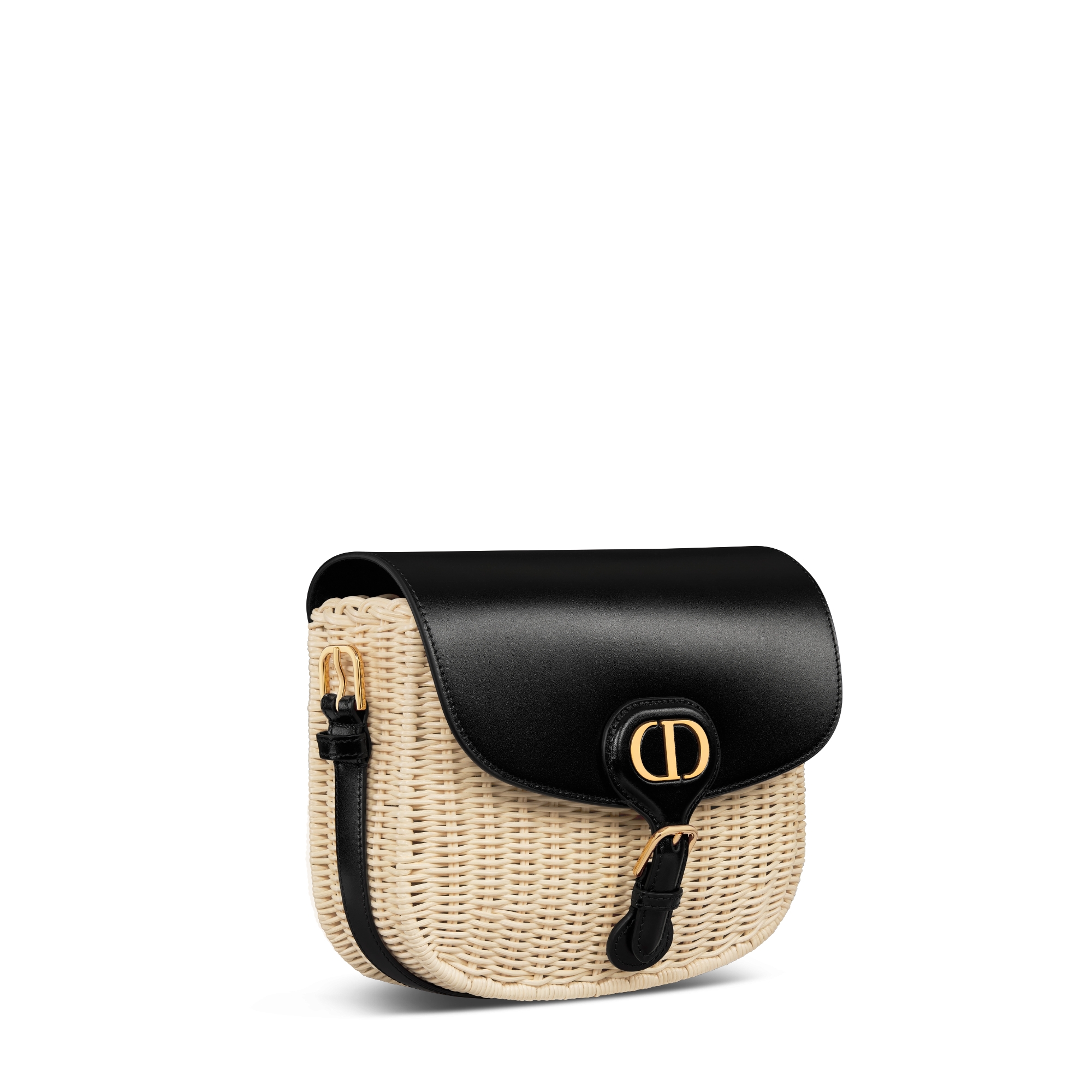 Medium Dior Bobby Bag Natural Rattan and Black Smooth Calfskin | DIOR