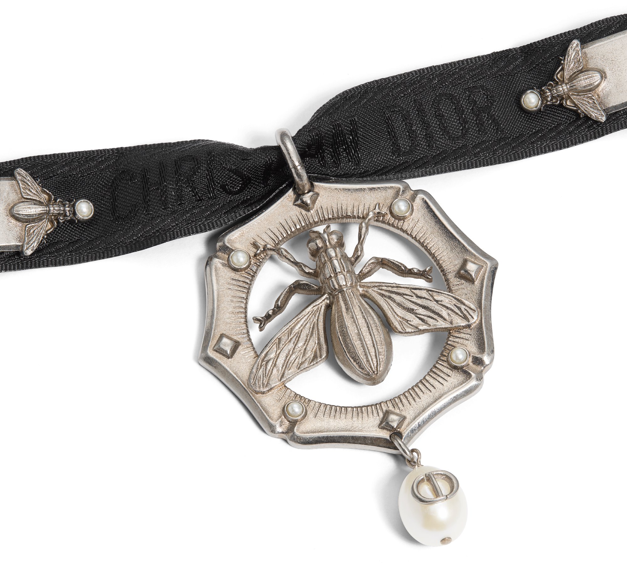 Dior Symbol Choker Black Grosgrain, Semi-Matte Antique Palladium-Finish ...