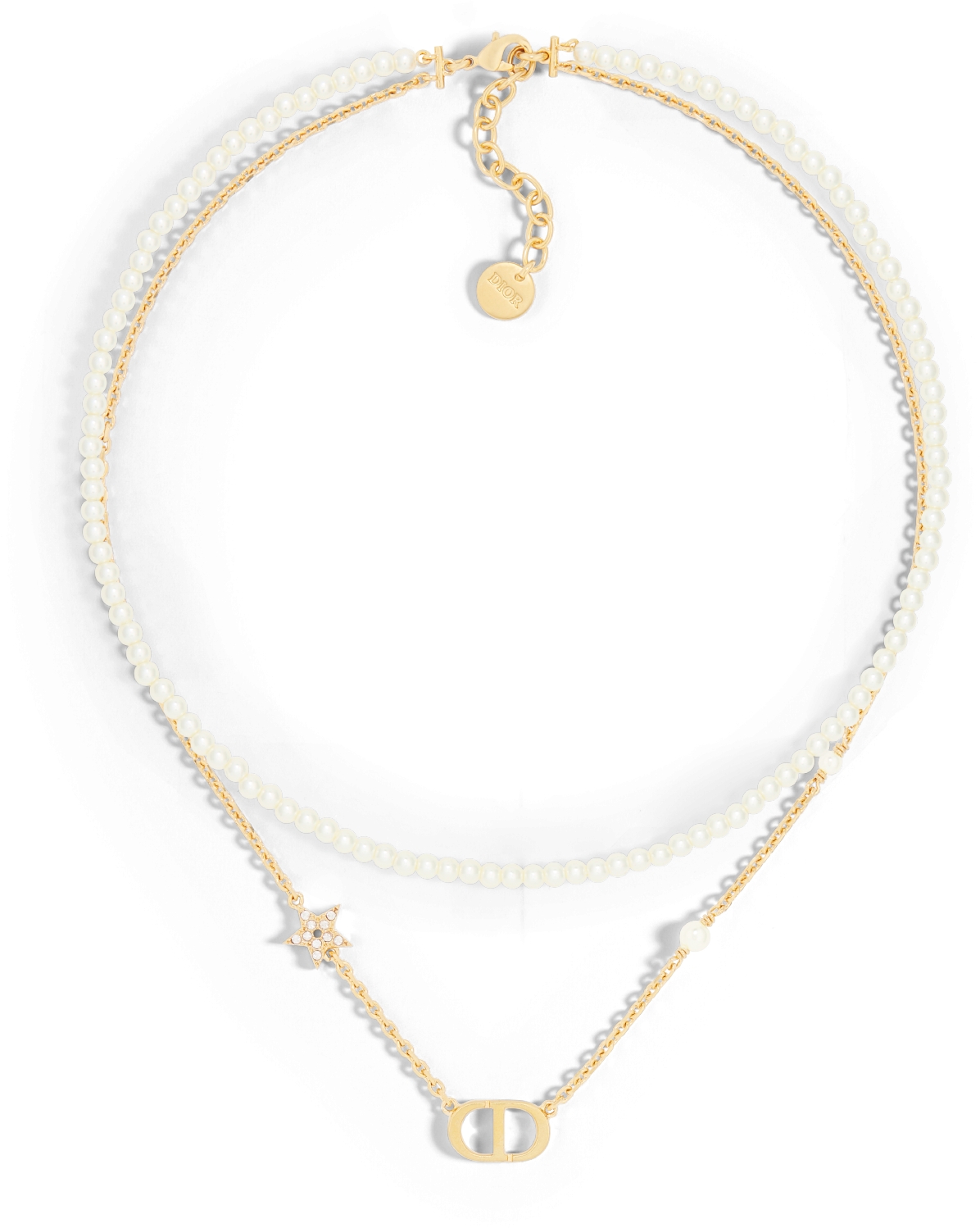 Petit CD Necklace Gold-Finish Metal with White Resin Pearls and Silver ...
