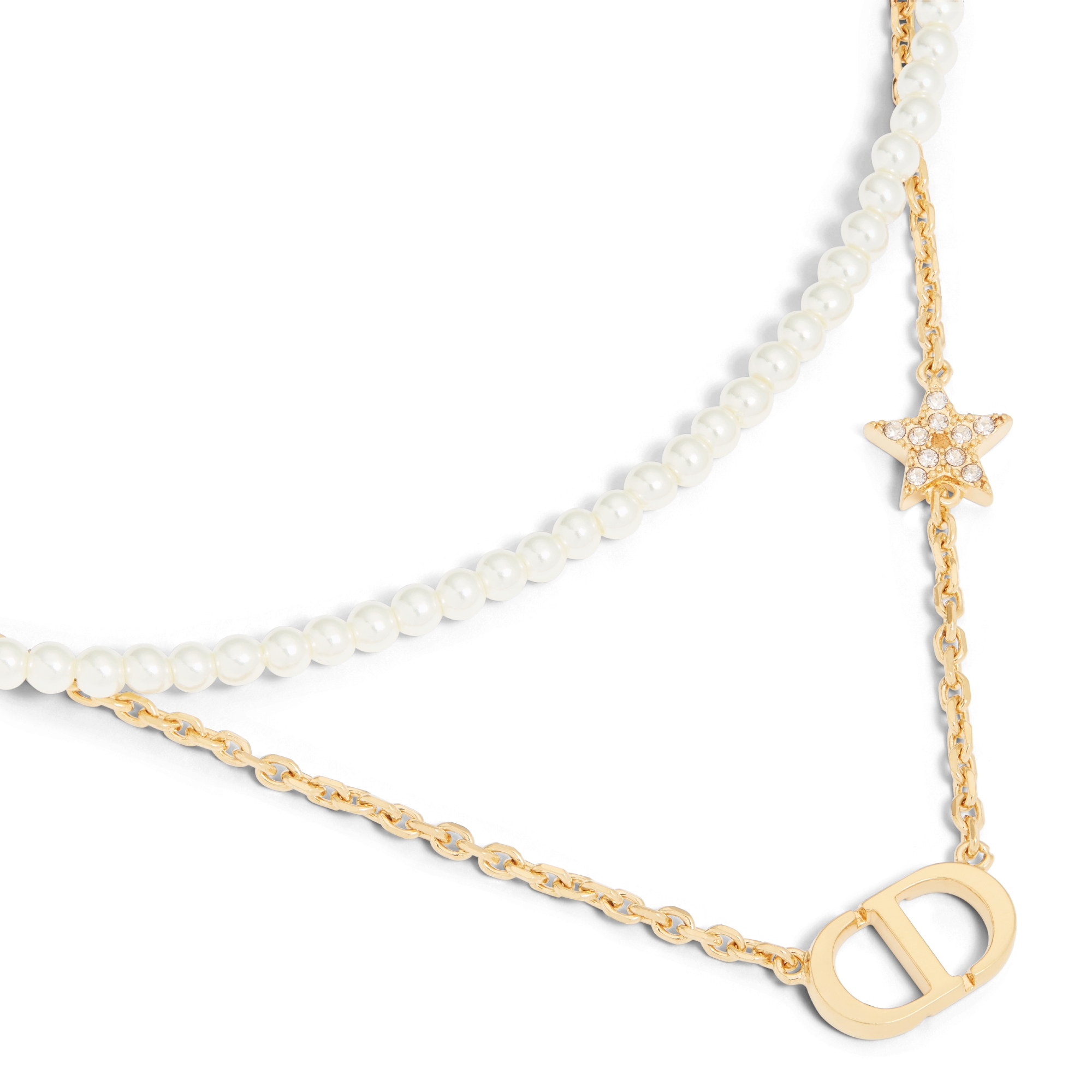 Petit CD Necklace Gold-Finish Metal with White Resin Pearls and Silver ...