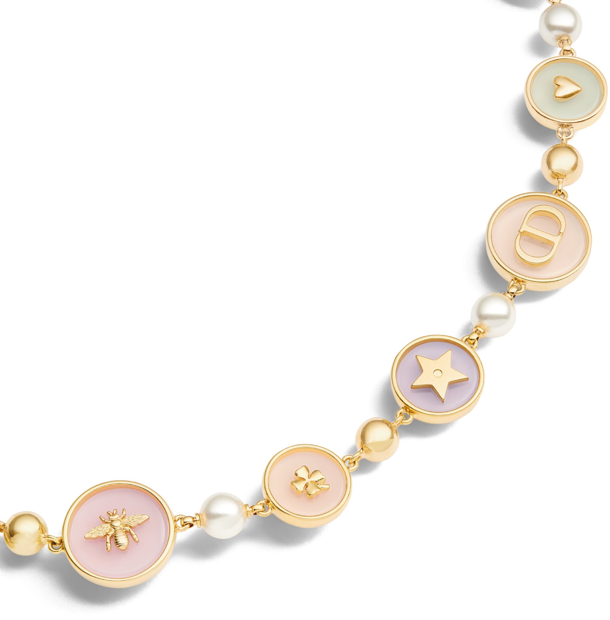 Collar corto D-Luck Metal dorado con abalorios de resina blancos y ...