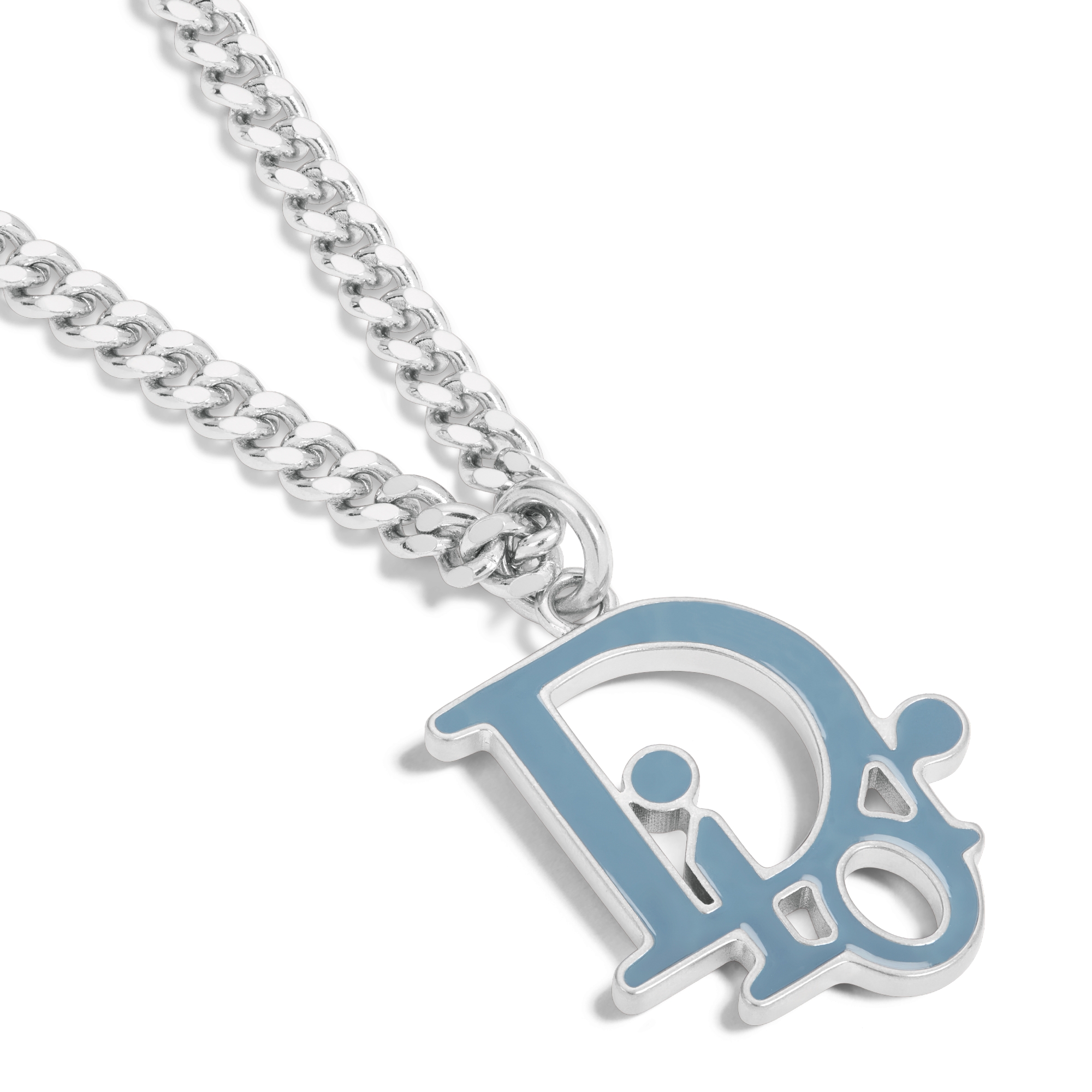 Dior Oblique Pendant Necklace Silver-Finish Brass and Blue Resin | DIOR
