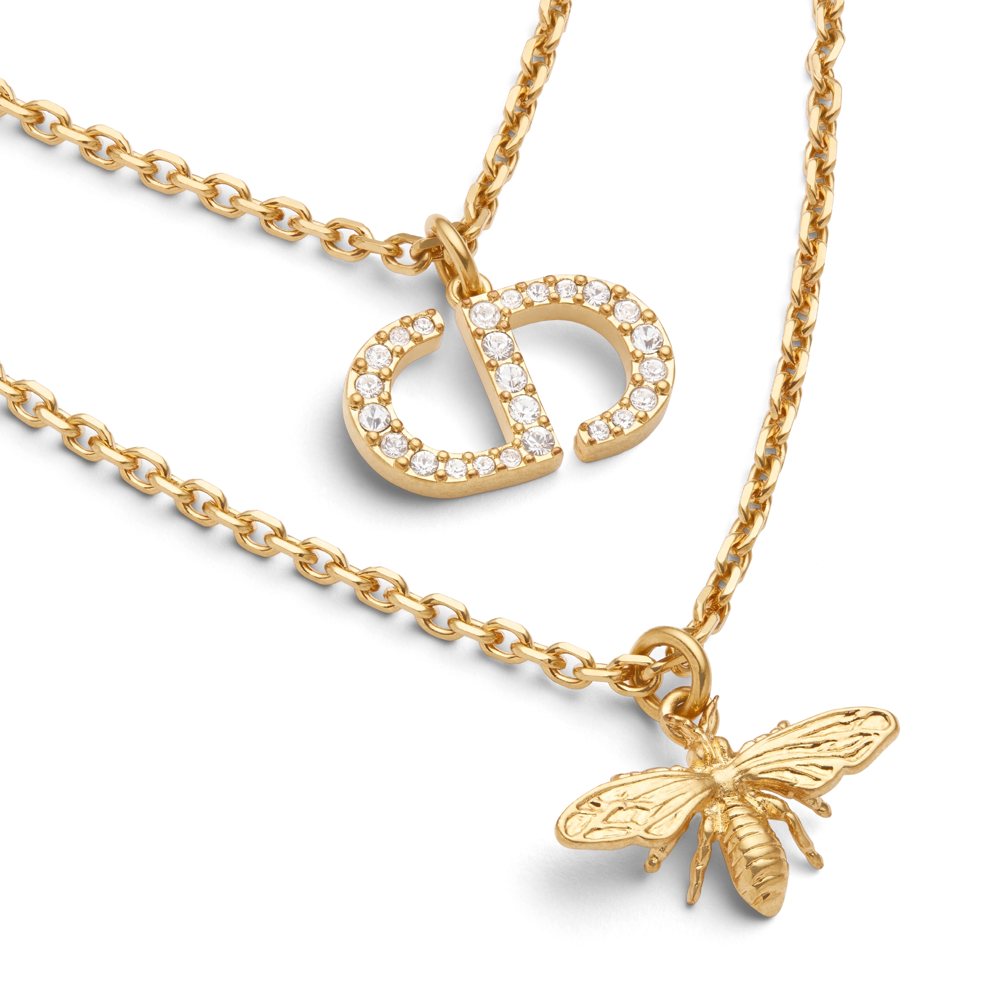สร้อยคอ Petit CD Bee โลหะเคลือบทองและคริสตัลโทนสีเงิน | DIOR