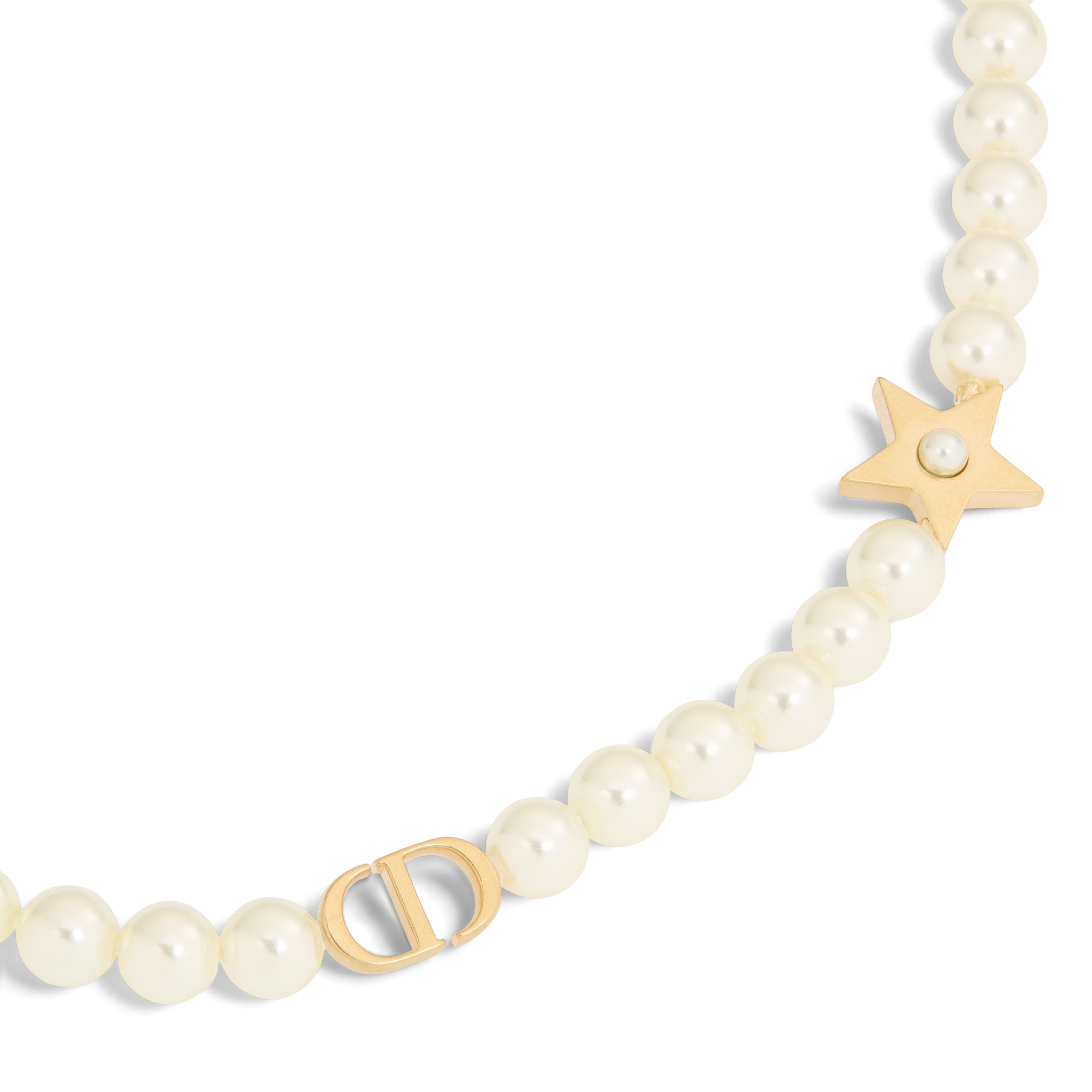 قلادة Lucky Dior معدن بلون ذهبي ولآلئ من الراتنج باللون الأبيض | DIOR