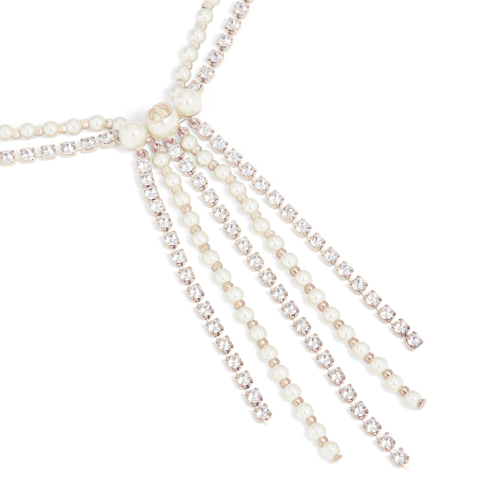 Collana D-River Metallo con finitura color oro, perla in resina bianca e cristalli bianchi | DIOR