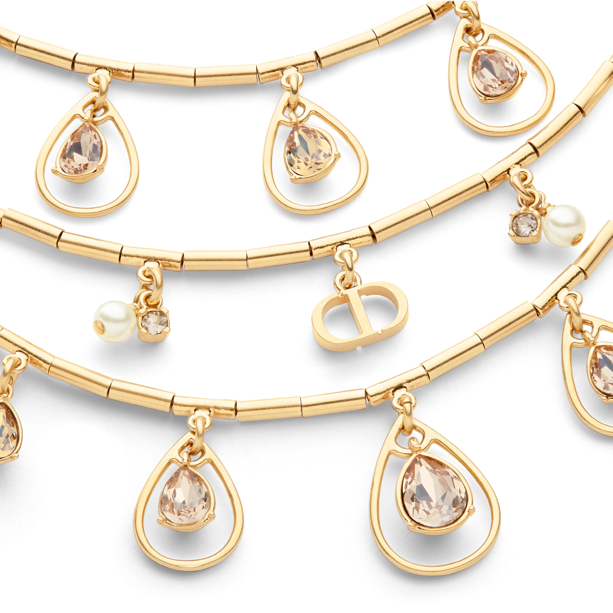 Colar D-Drop Metal com acabamento dourado e pérolas de resina branca ...