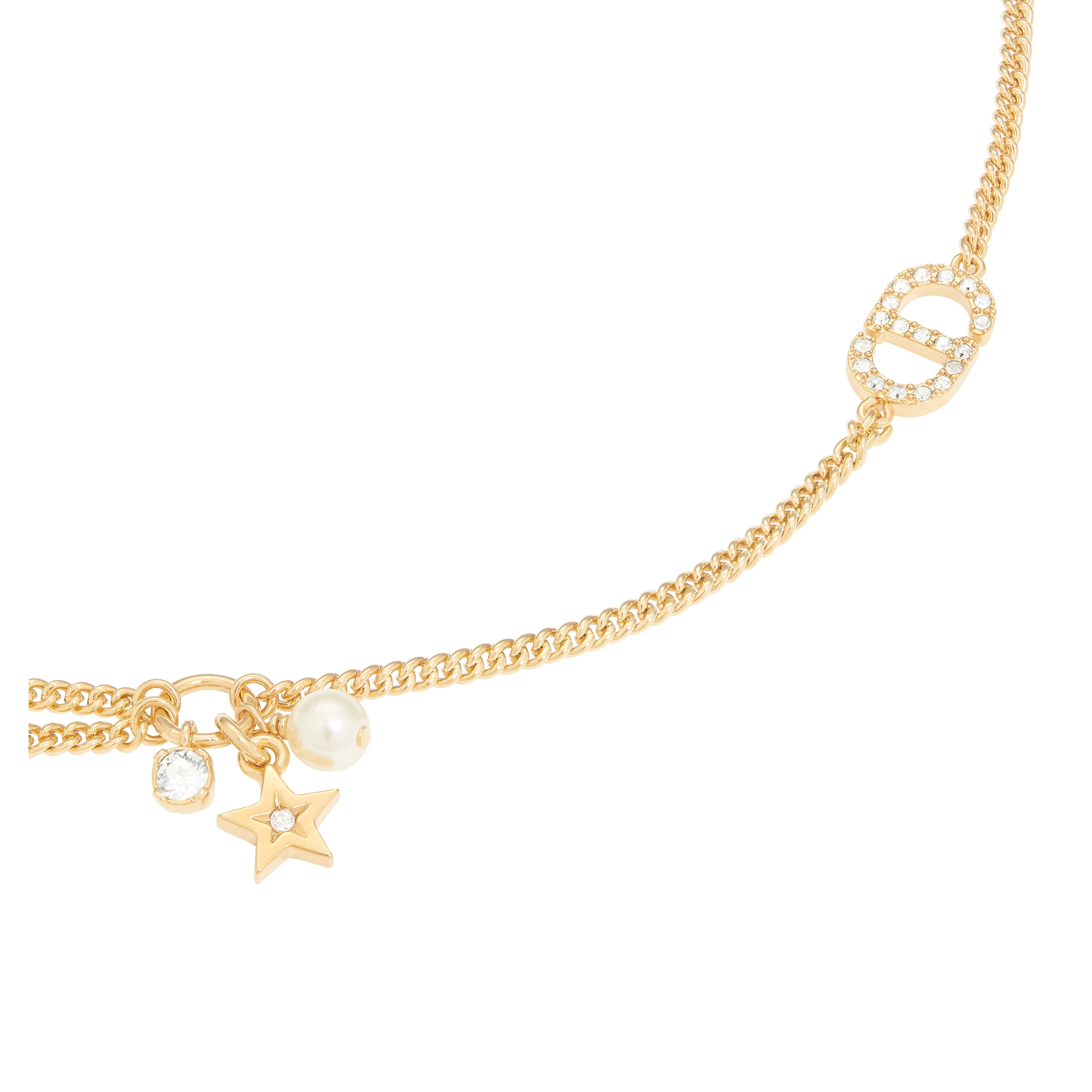 Petit CD Multi Necklace Gold-Finish Metal, White Resin Pearl and Silver ...