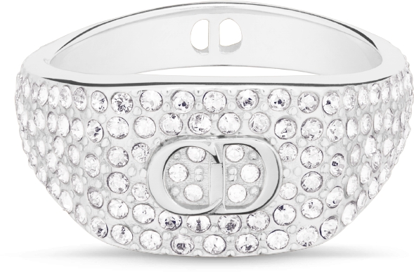 CD Icon Signet Ring Silver and White Crystals | DIOR