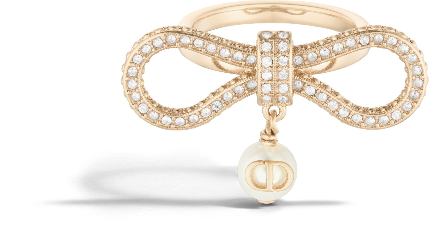 Le Nœud de Dior Ring Champagne-Finish Metal with a White Resin Pearl ...