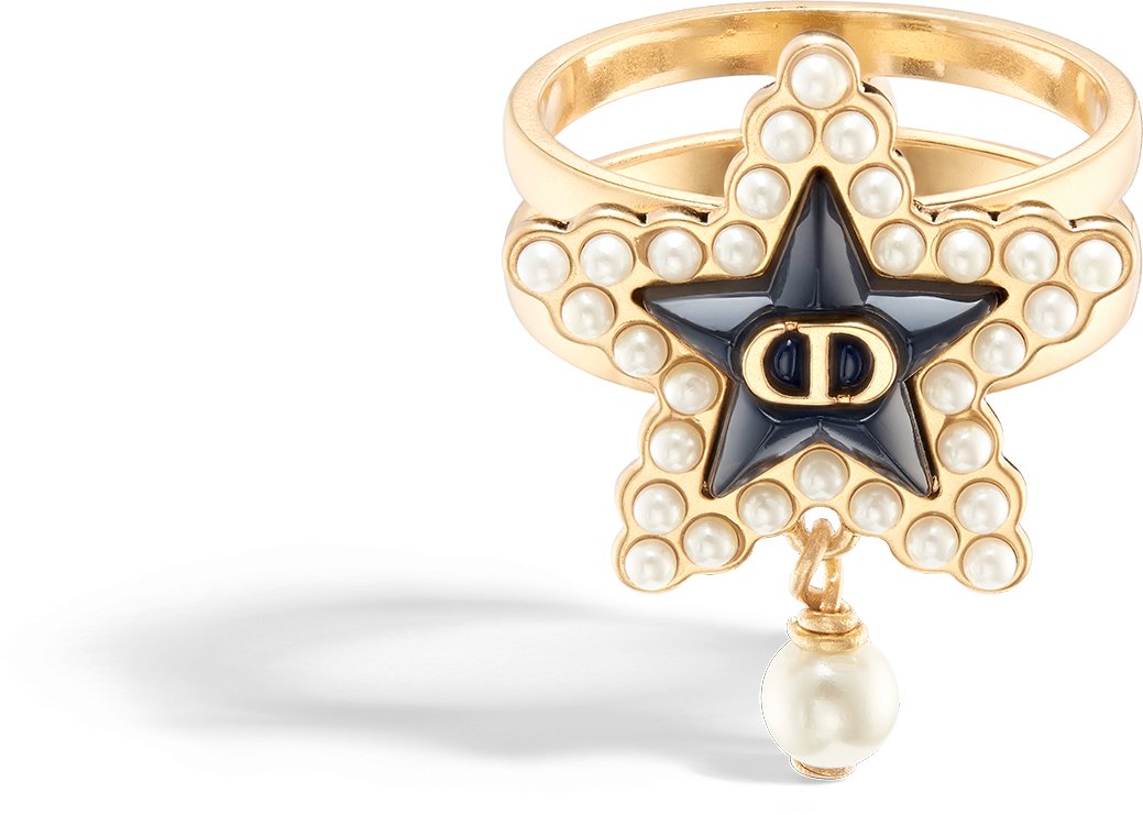 Petit CD Lucky Baroque Ring Gold-Finish Metal with White Resin Pearls ...