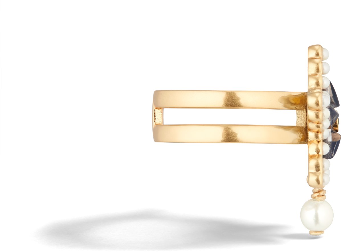 Petit CD Lucky Baroque Ring Gold-Finish Metal with White Resin Pearls ...