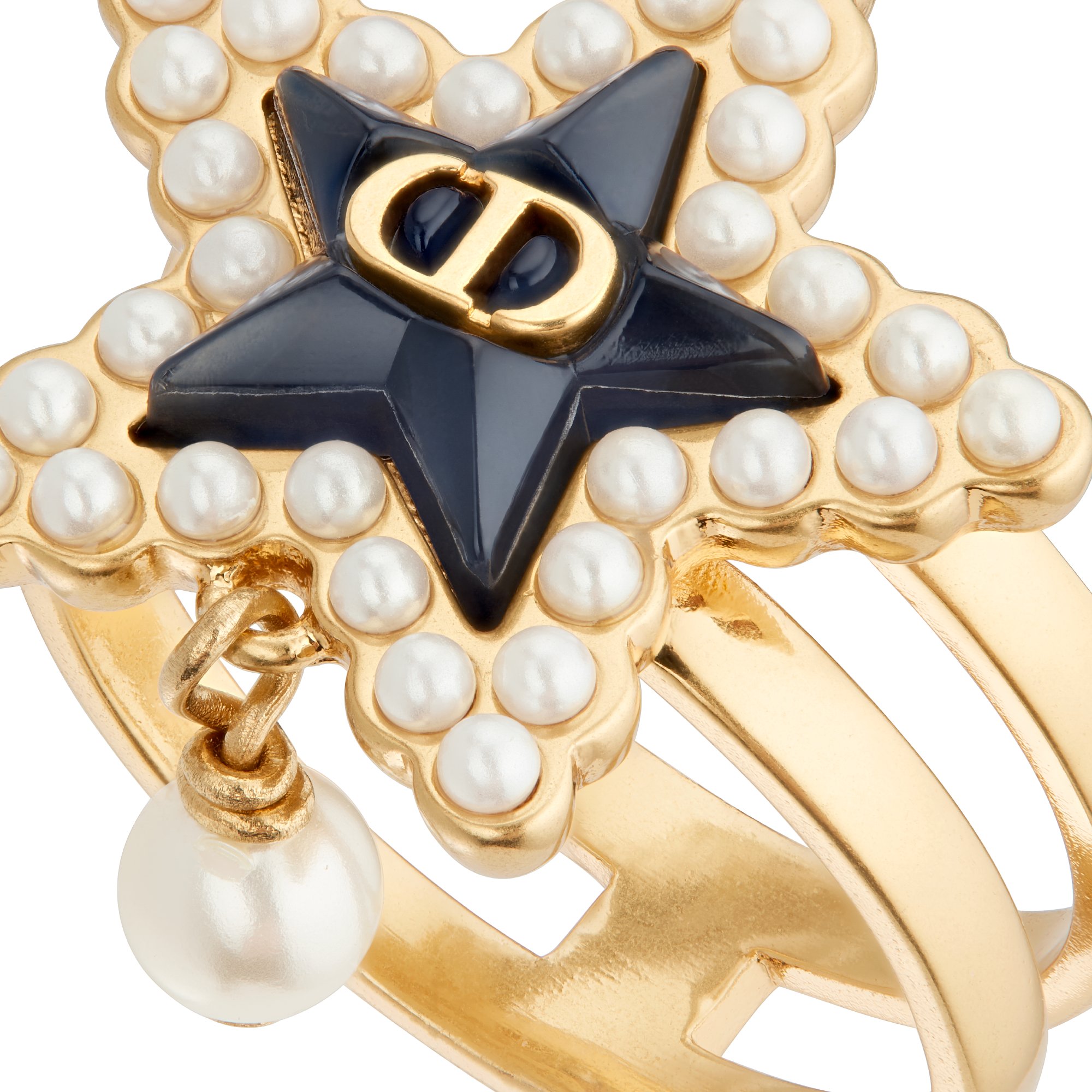 Petit CD Lucky Baroque Ring Gold-Finish Metal with White Resin Pearls ...
