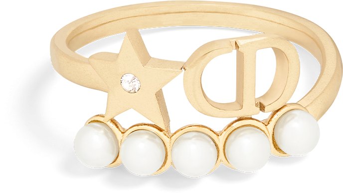 Petit CD Ring Gold-Finish Metal with White Resin Pearls and a Silver ...