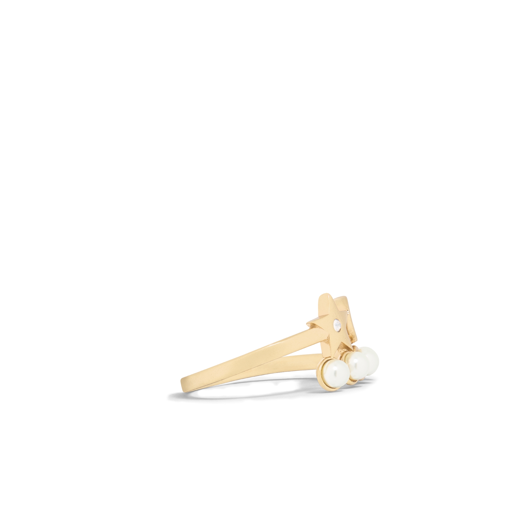 Petit CD Ring Gold-Finish Metal with White Resin Pearls and a Silver ...