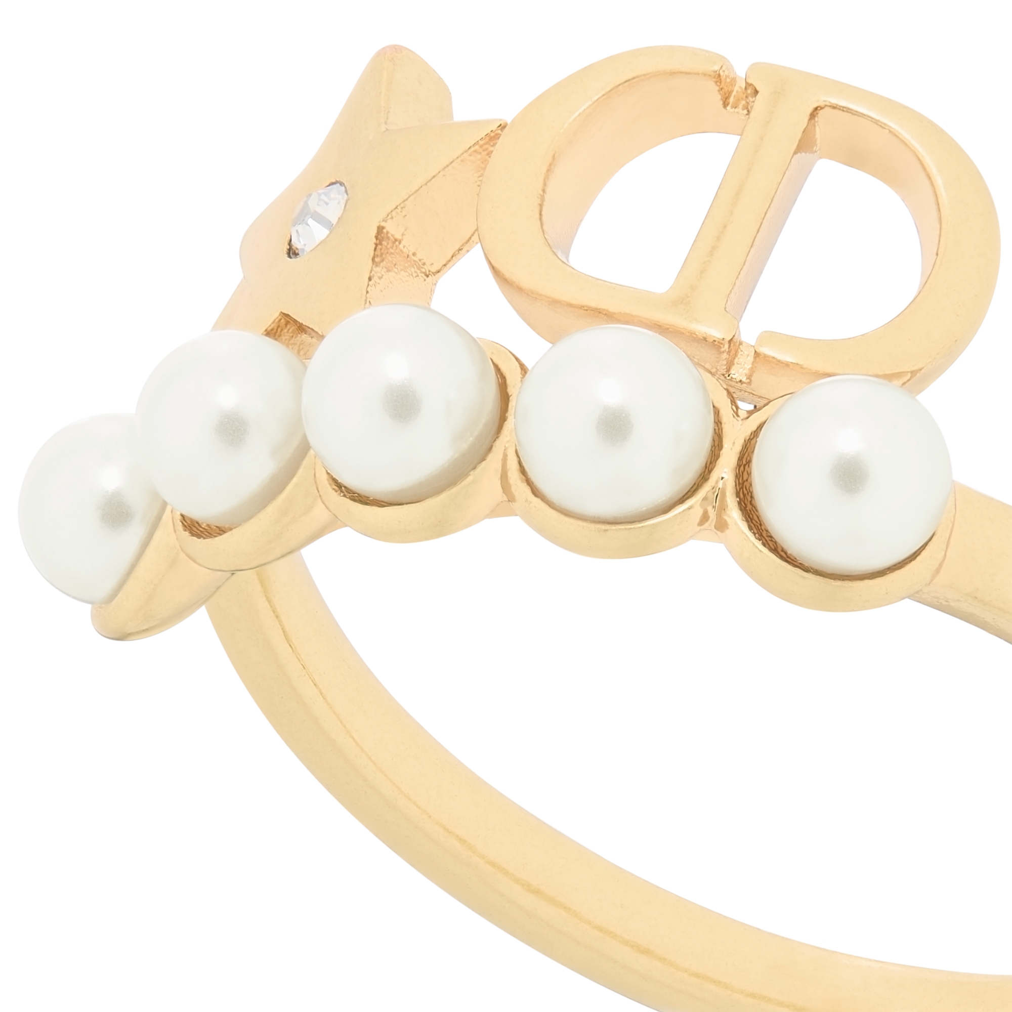 Petit CD Ring Gold-Finish Metal with White Resin Pearls and a Silver ...