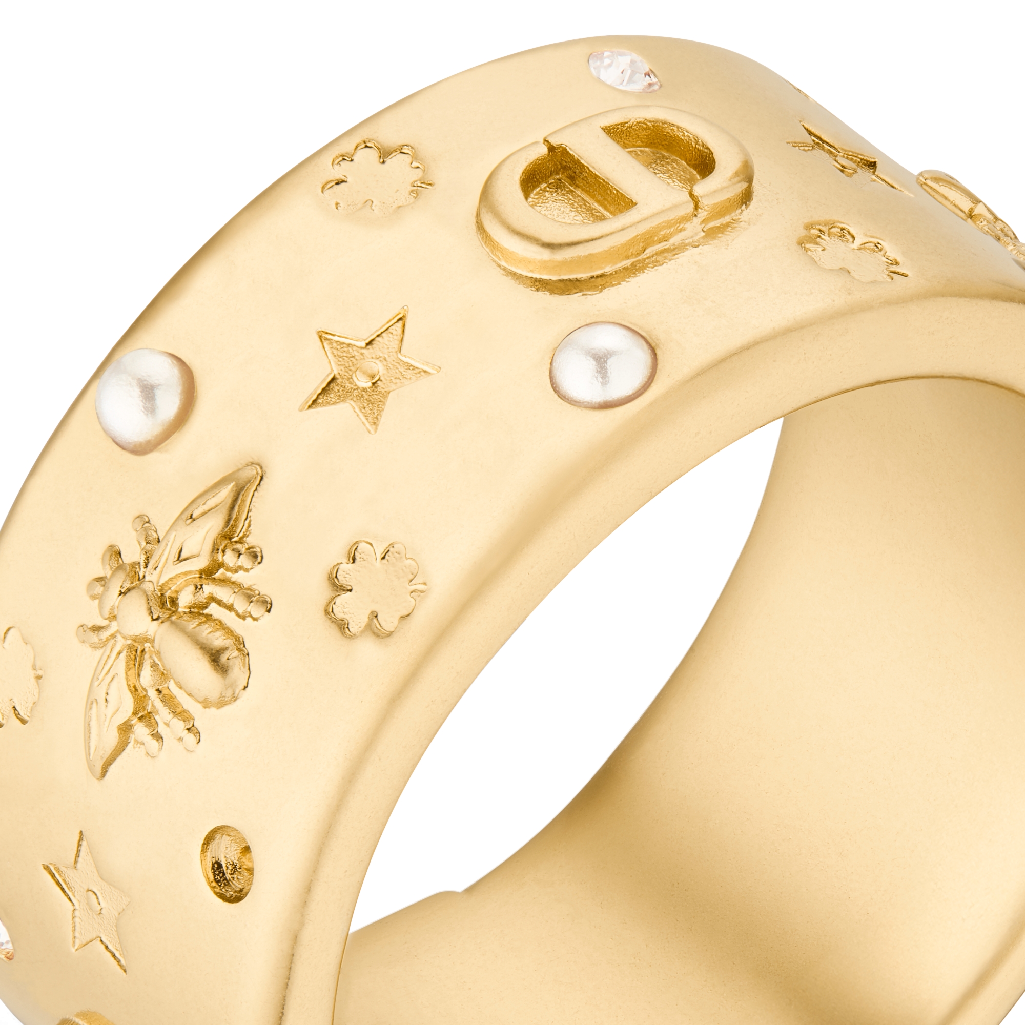 Dior Céleste Ring Gold-Finish Metal with White Resin Pearls and Silver-Tone Crystals | DIOR