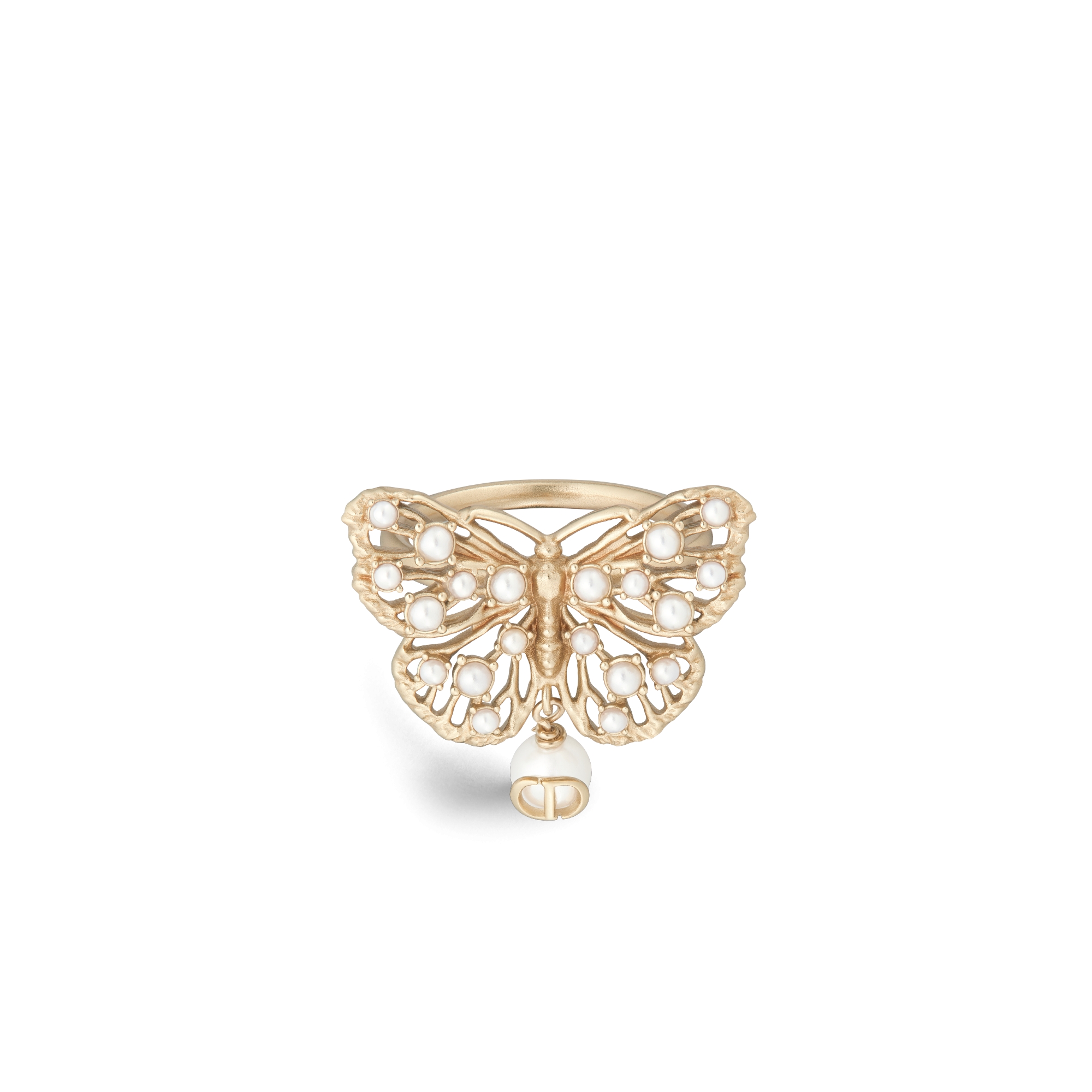 Toile de Jouy Papillon Ring Matte Gold-Finish Metal and White Resin Pearls | DIOR