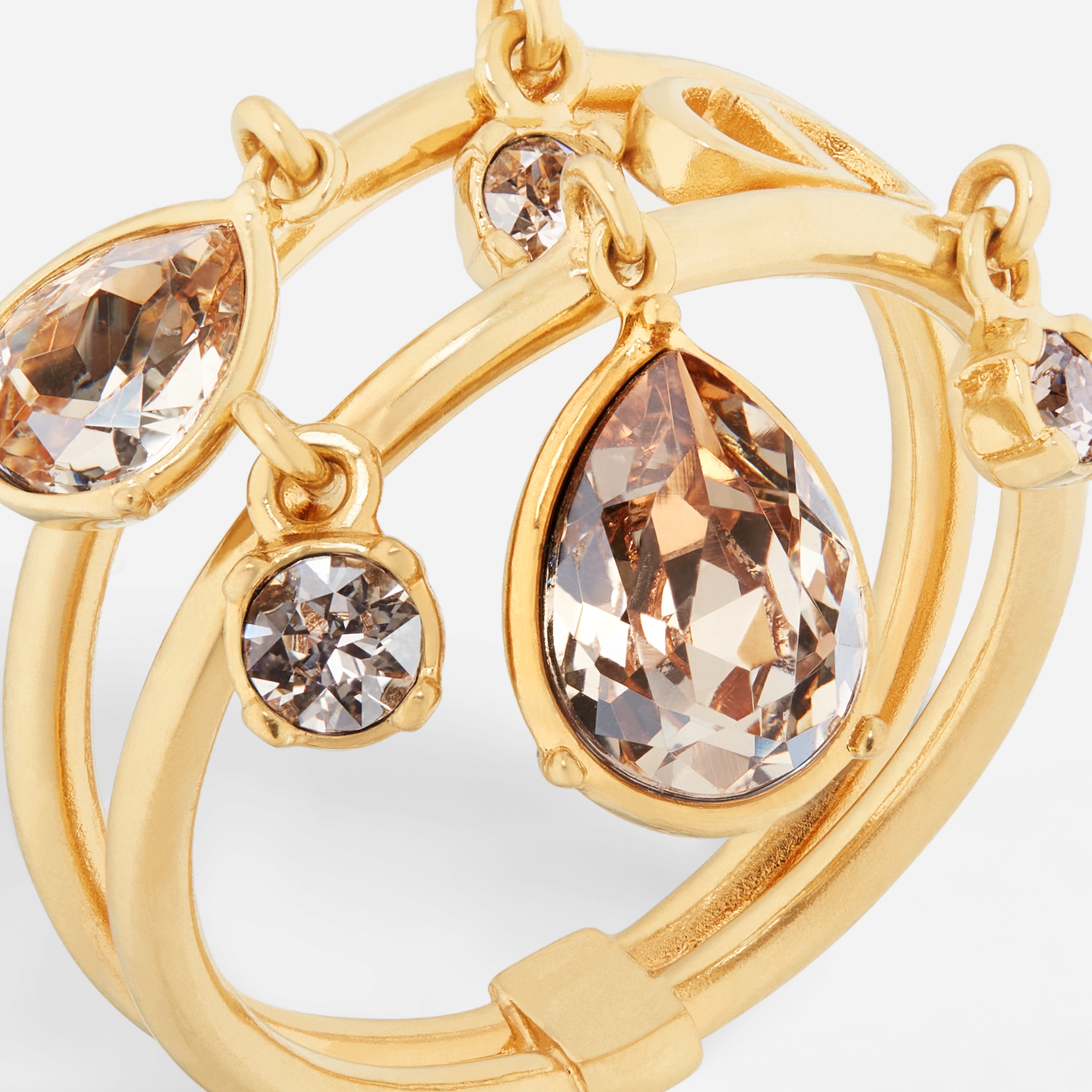 D-Drop Ring Gold-Finish Metal with Champagne and Silver-Tone Crystals ...