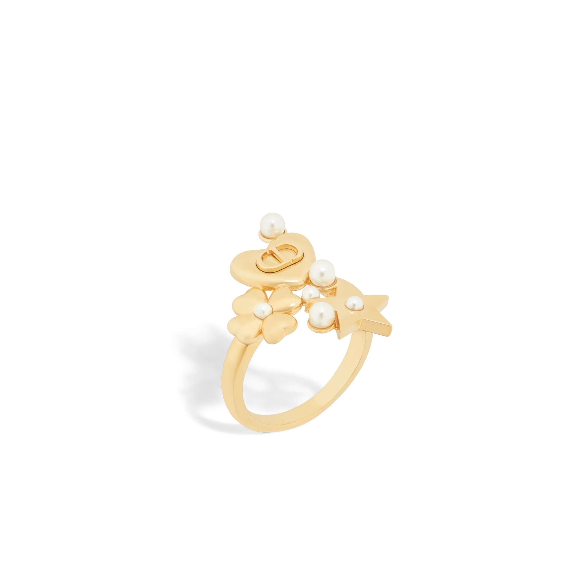 Lucky Dior Ring Gold-Finish Metal and White Resin Pearls | DIOR