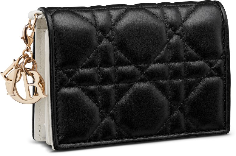 Tarjetero Lady Dior Bloom Piel de cordero Cannage en dos tonos, negro y ...