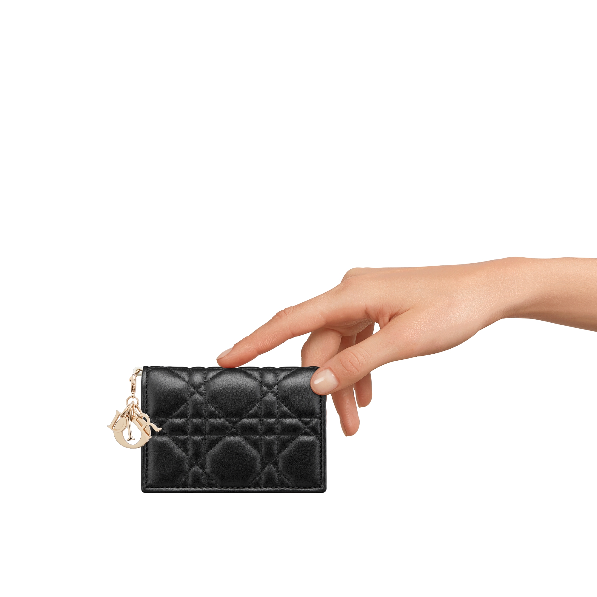 Lady Dior Bloom Card Holder Two-Tone Black and Latte Cannage Lambskin ...