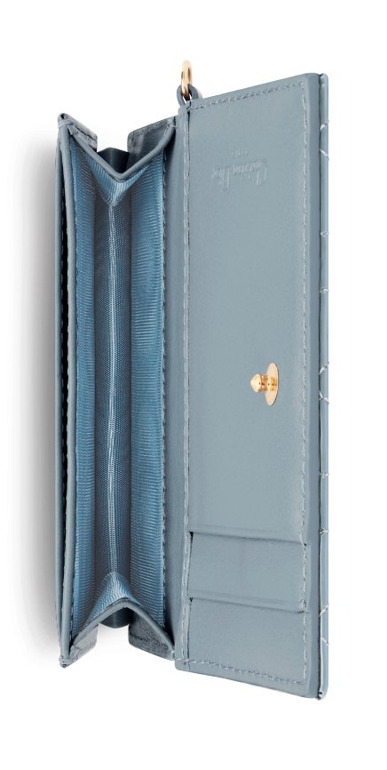 กระเป๋าใส่บัตร Lady Dior Bloom หนังลูกวัวแบบหนังแก้วลาย Cannage สีน้ำ ...