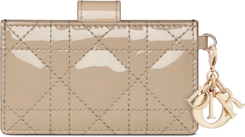 Lady Dior Jasmine Card Holder Sand-Colored Patent Cannage Calfskin | DIOR